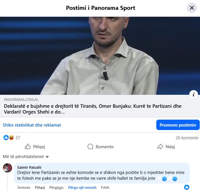 “O mjeshtër lere Partizanin, se e shikon nga poshtë”, Patushi thumbon ...
