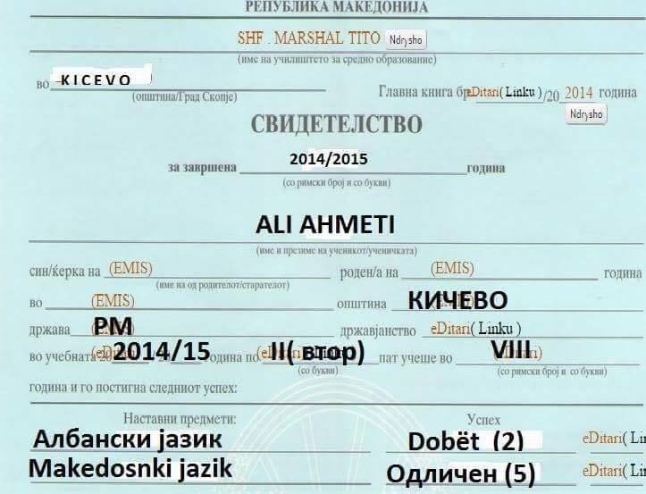 Dëftesa e Ali Ahmetit në fillore, shkëlqyer në maqedonisht, dobët në ...