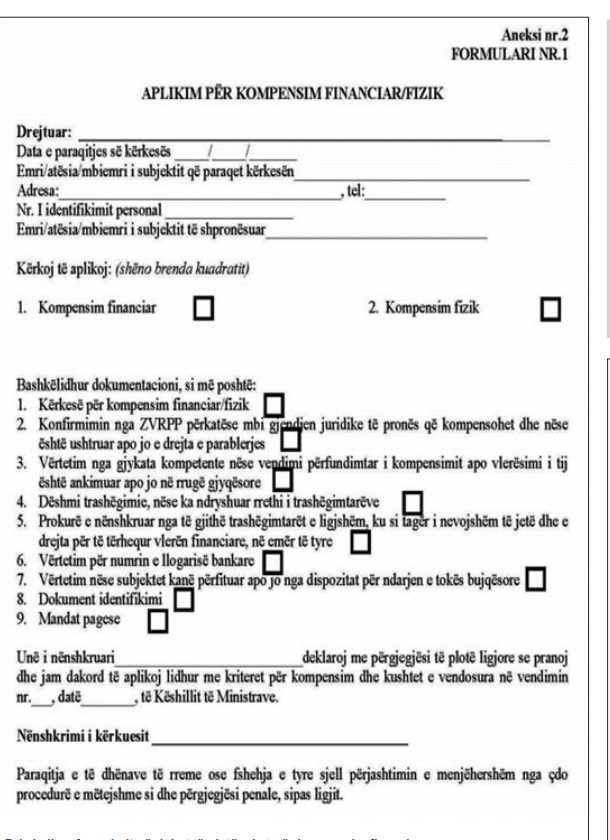 Ish-pronarët, zbardhet formulari i aplikimeve për kompensimin financiar