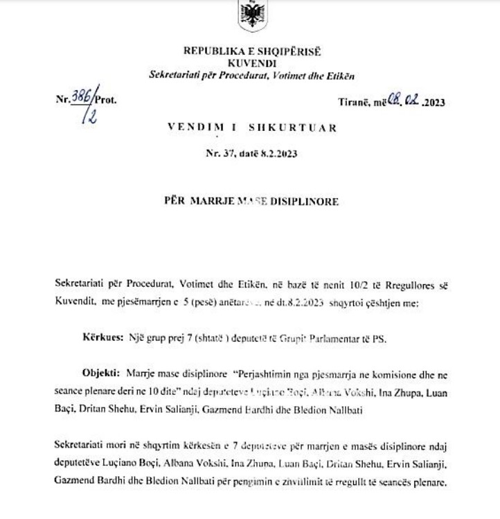 EMRAT/ U përjashtuan për 10 ditë nga seancat plenare dhe komisionet ...