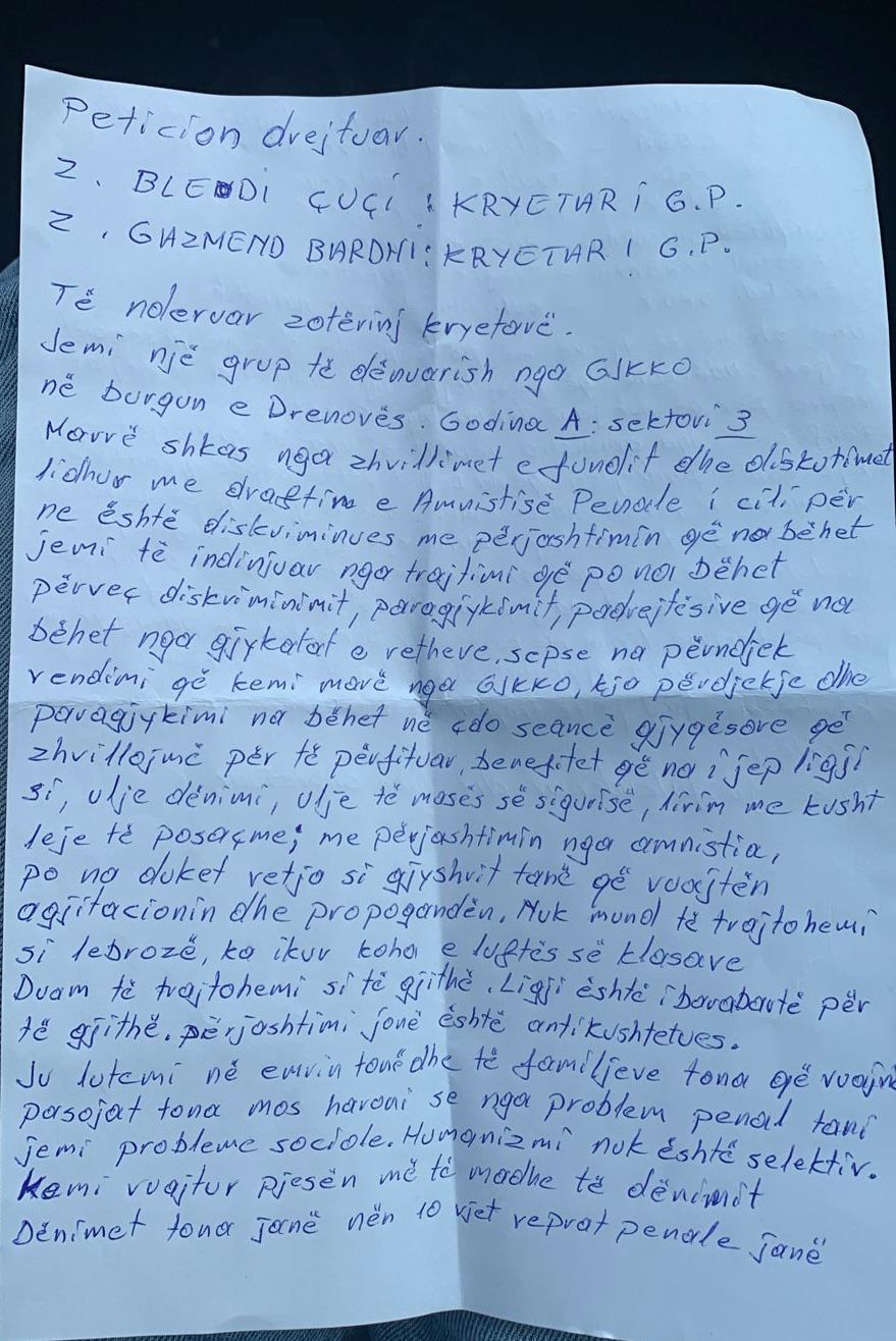 Të dënuar nga GJKKO/ 50 të burgosur në Drenovë letër Bardhit e Çuçit ...