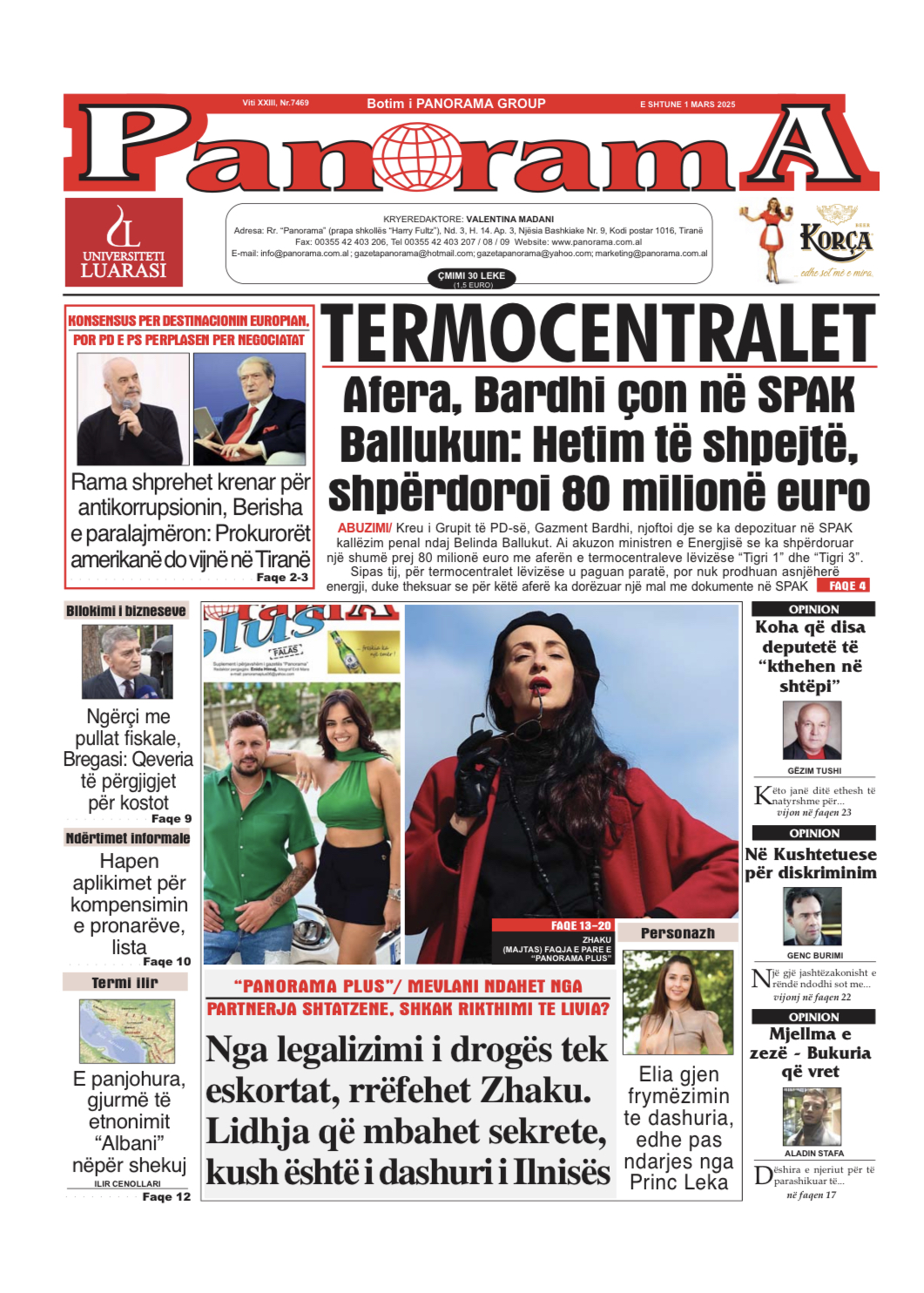 Lexoni faqen e parë të gazetës “Panorama” dhe “Panorama Sport”