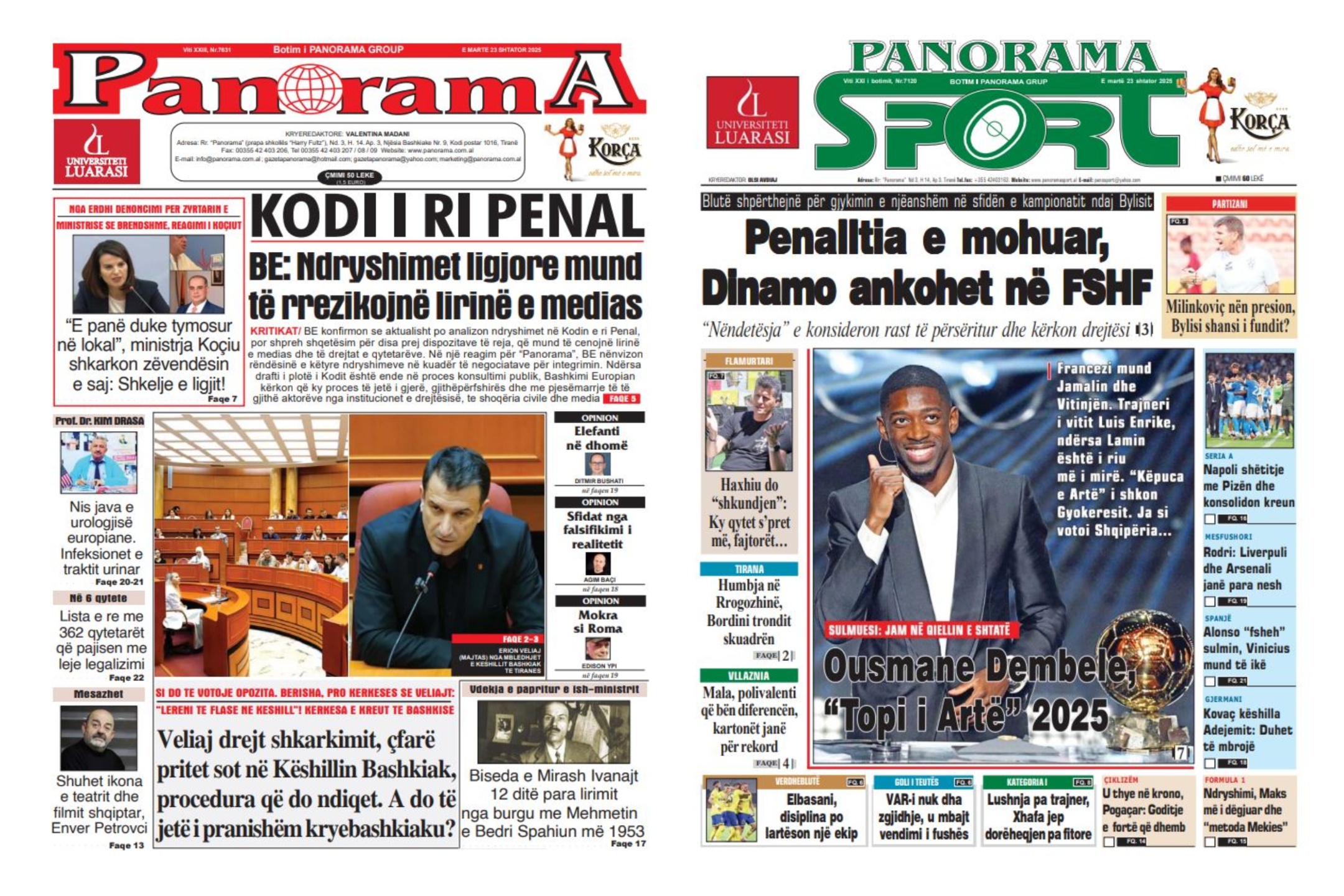 Read the front page of the newspaper "Panorama" and "Panorama Sport"
