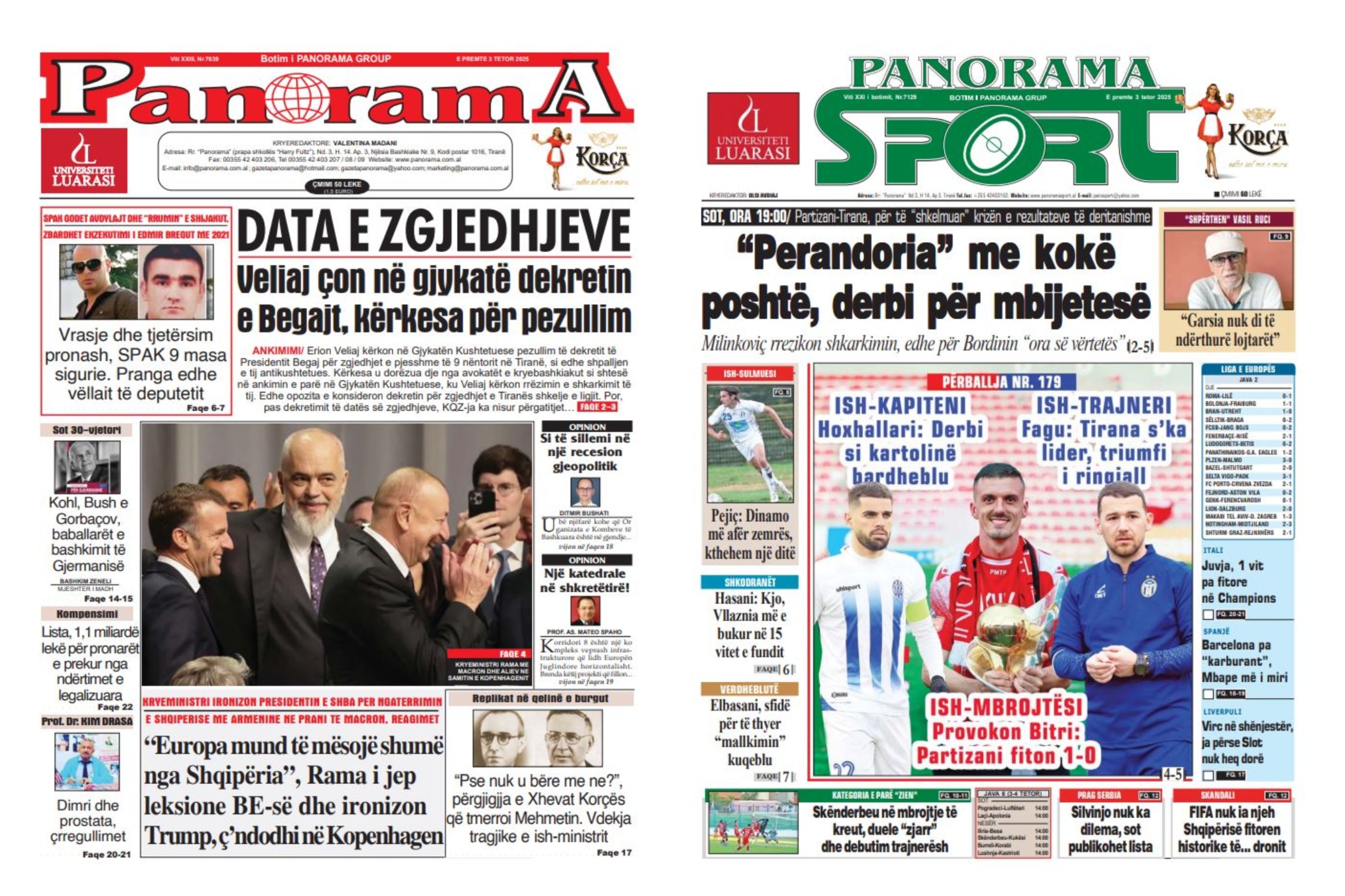 Read the front page of the newspaper "Panorama" and "Panorama Sport"