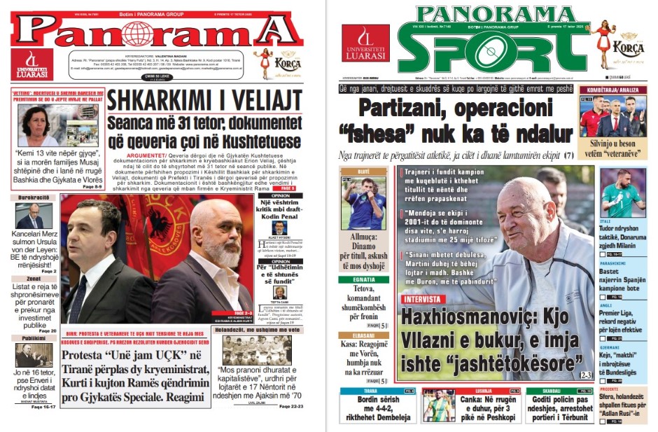 Read the front page of the newspaper "Panorama" and "Panorama Sport"
