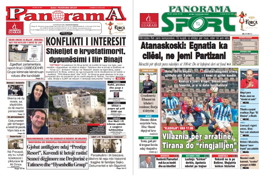 Read the front page of the newspaper "Panorama" and "Panorama Sport"