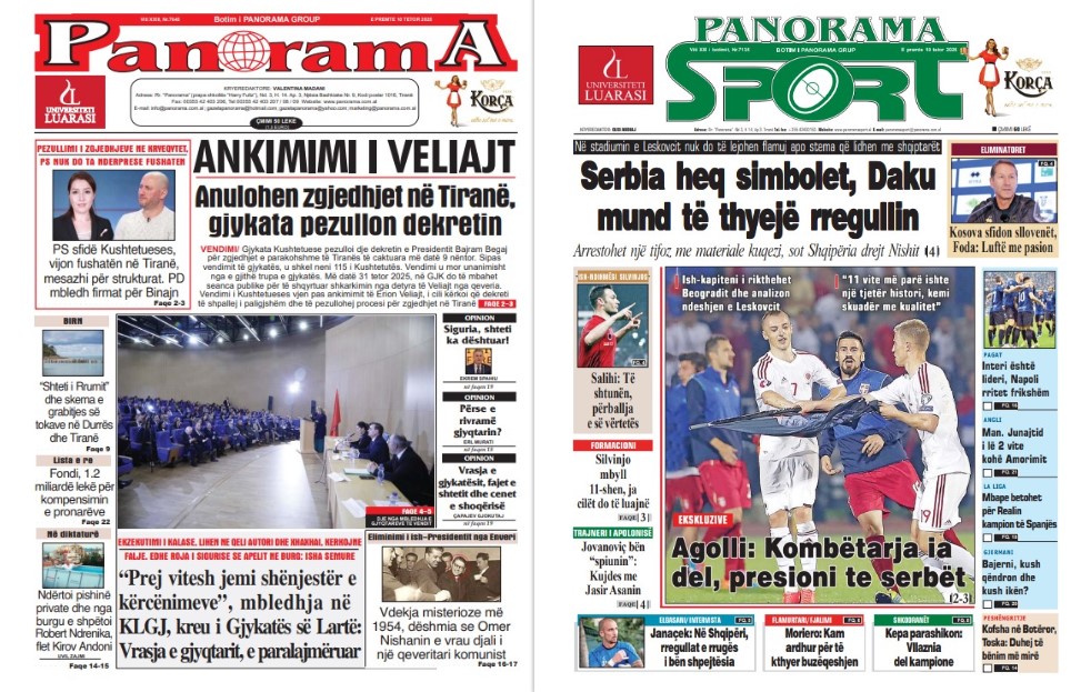 Read the front page of the newspaper "Panorama" and "Panorama Sport"