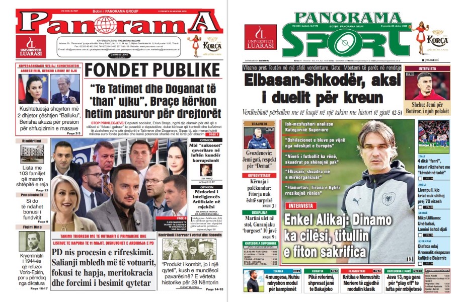 Read the front page of the newspaper "Panorama" and "Panorama Sport"