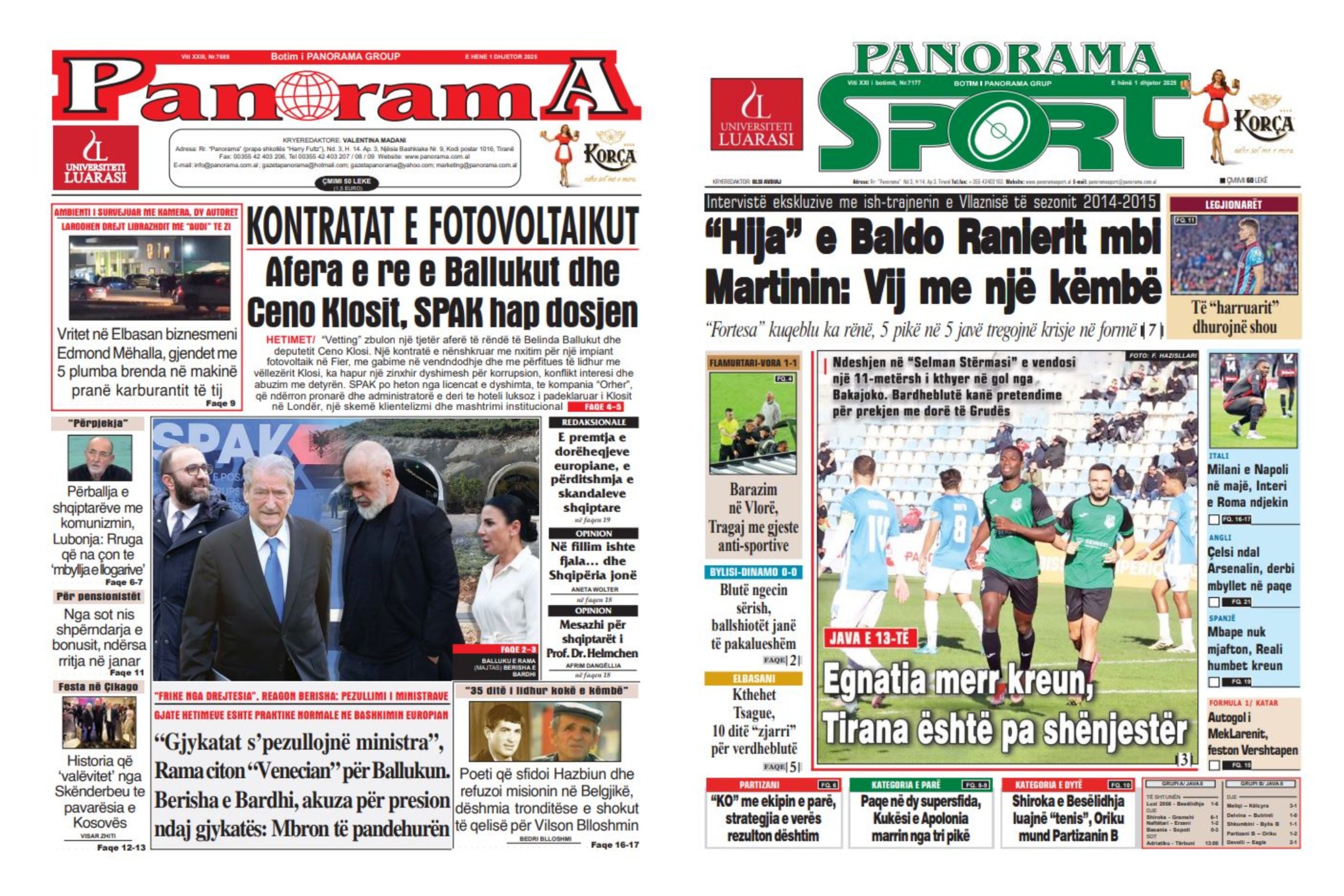 Read the front page of the newspaper "Panorama" and "Panorama Sport"