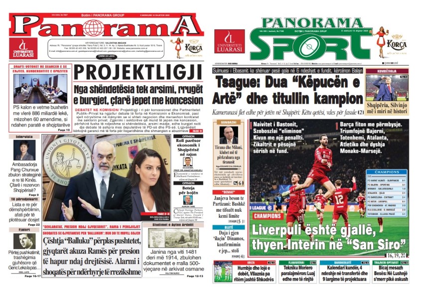 Read the front page of the newspaper "Panorama" and "Panorama Sport"